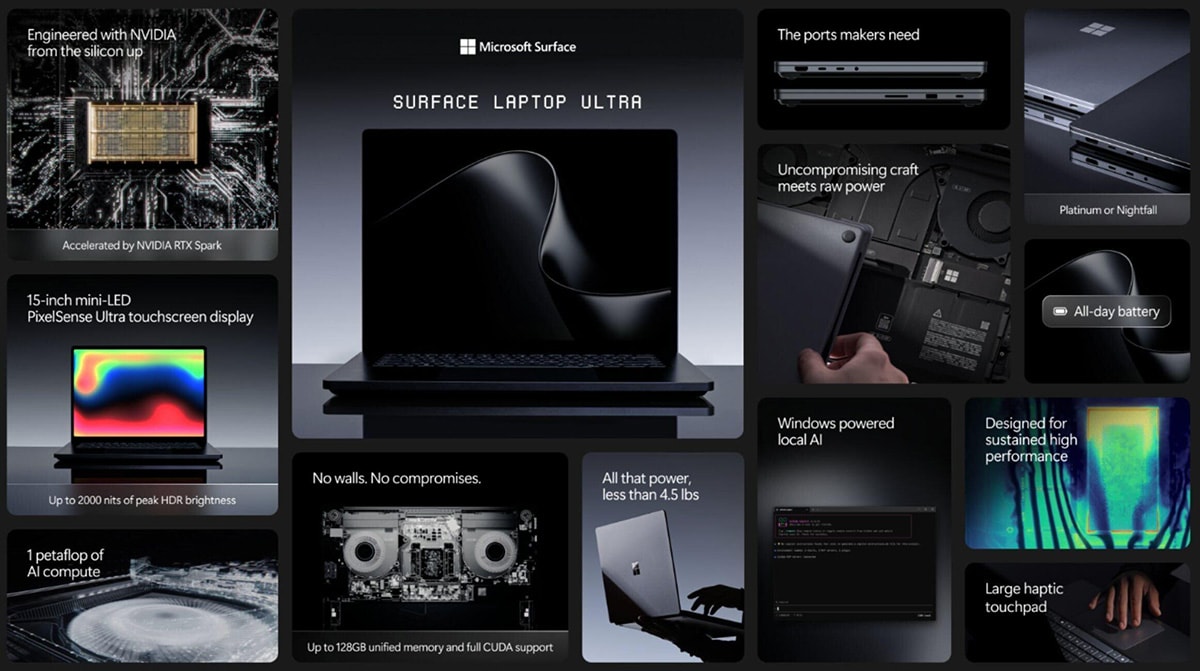 Microsoft Surface Laptop Ultra: Chip NVIDIA RTX Spark và màn hình mini ...