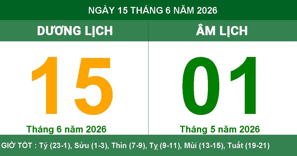 Lịch Âm Dương ngày 15/06/2026: Xem giờ Hoàng đạo và hướng xuất hành cát lợi
